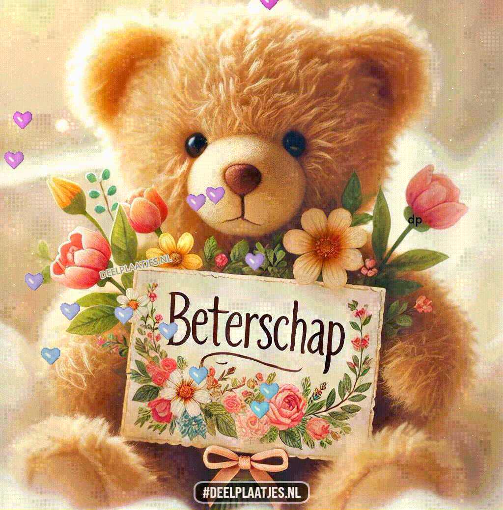 Gifplaatje Een knuffel en bloemen voor een spoedig herstel - Delen via ...