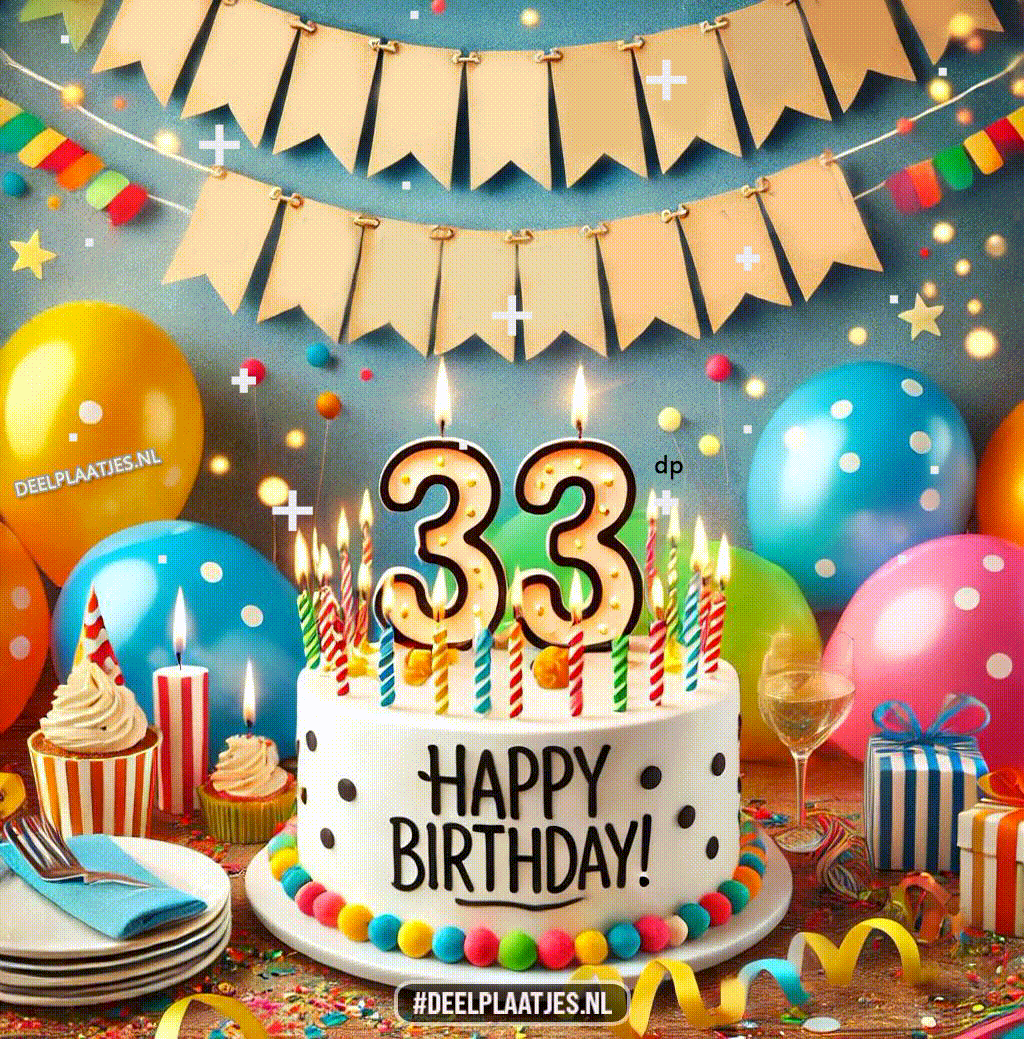 Gifplaatje Happy 33rd birthday - plaatjes delen met WhatsApp of social ...