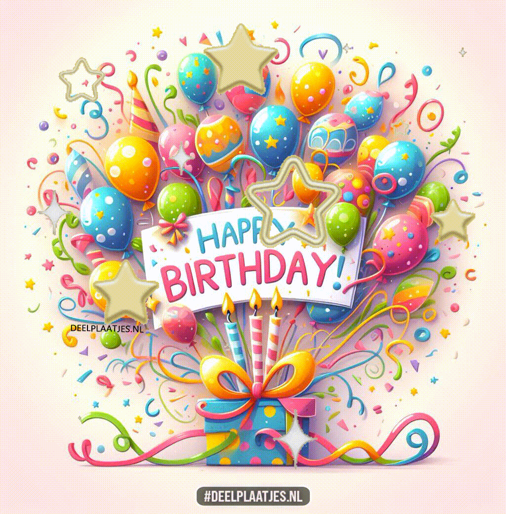 Gifplaatje Happy birthday wens vol kleur en vreugde - Delen via WhatsApp