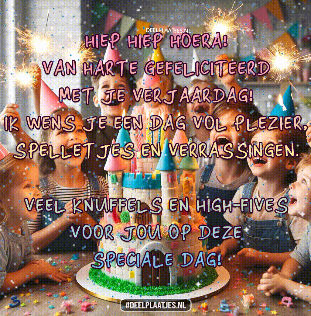 Gifplaatje Hiep hiep hoera 3 - plaatjes delen met WhatsApp of social media