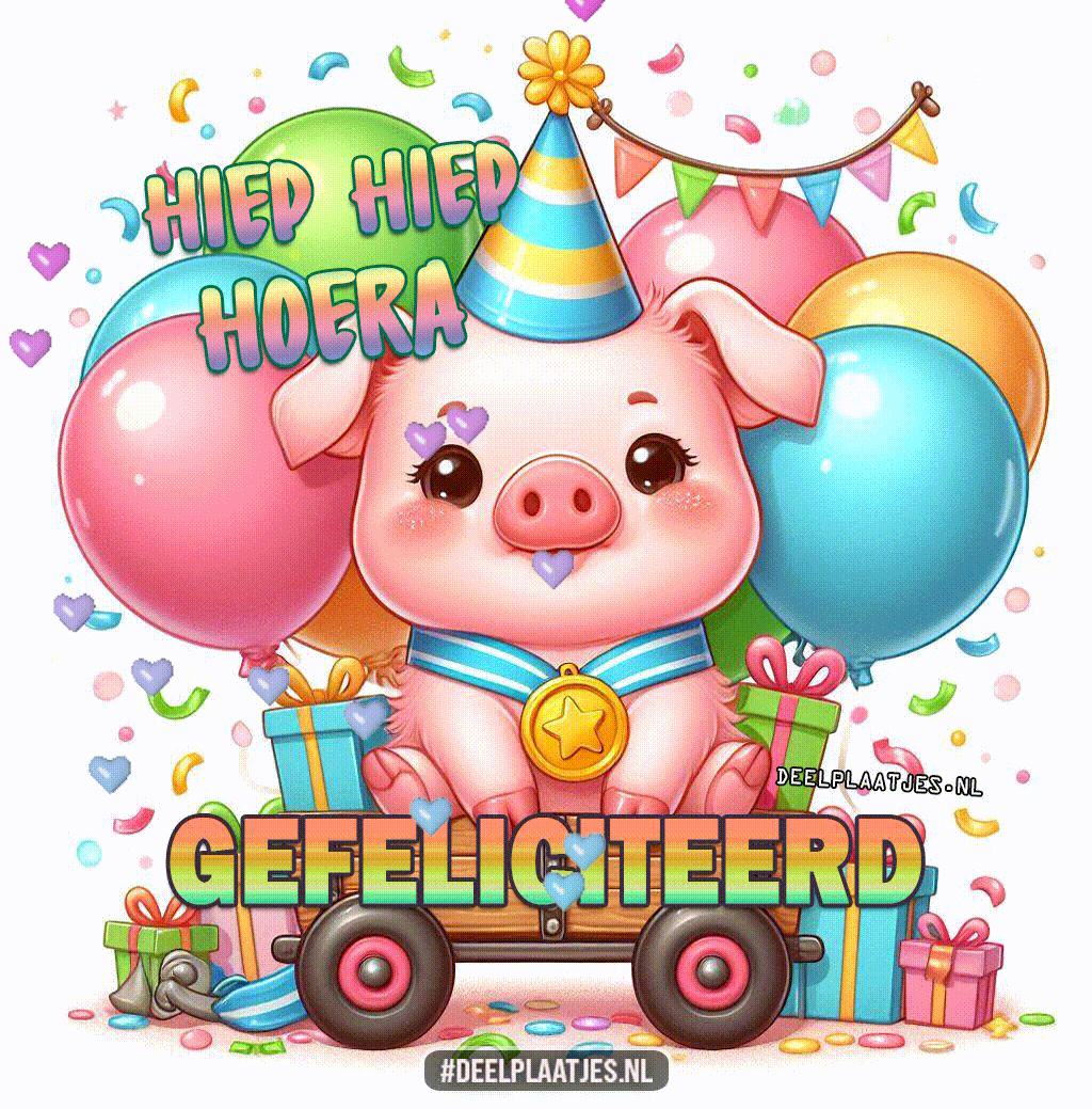 Gifplaatje Hiep hiep hoera - plaatjes delen met WhatsApp of social media