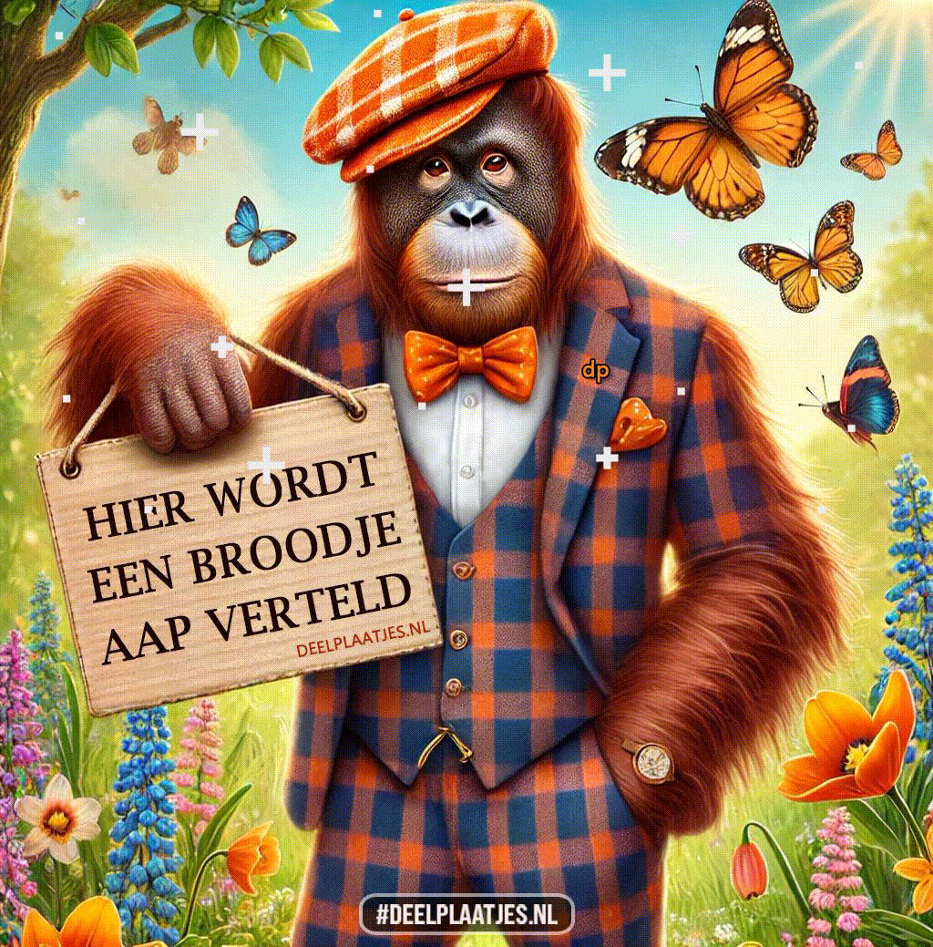 Gifplaatje Hier wordt een broodje aap verteld - Delen via WhatsApp