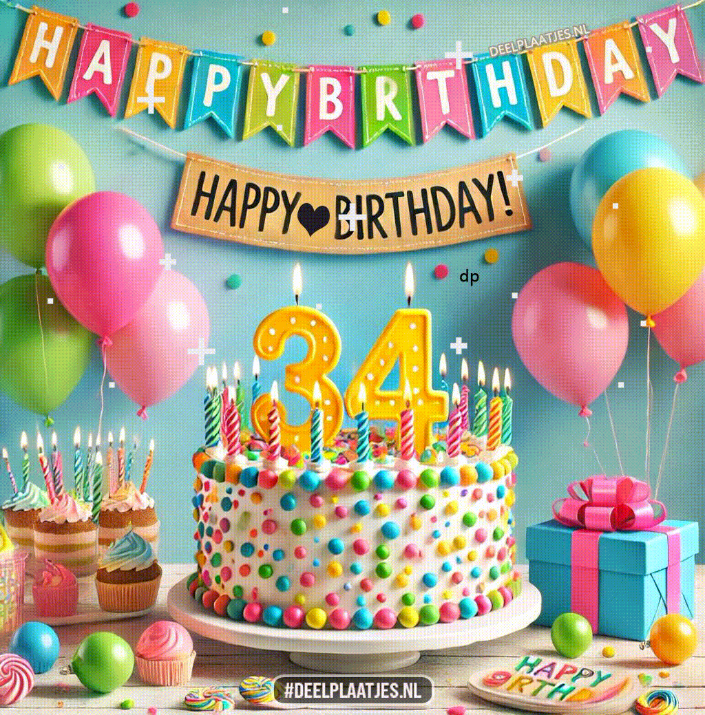 GIF image Hooray 34 years - share pictures via WhatsApp or social media