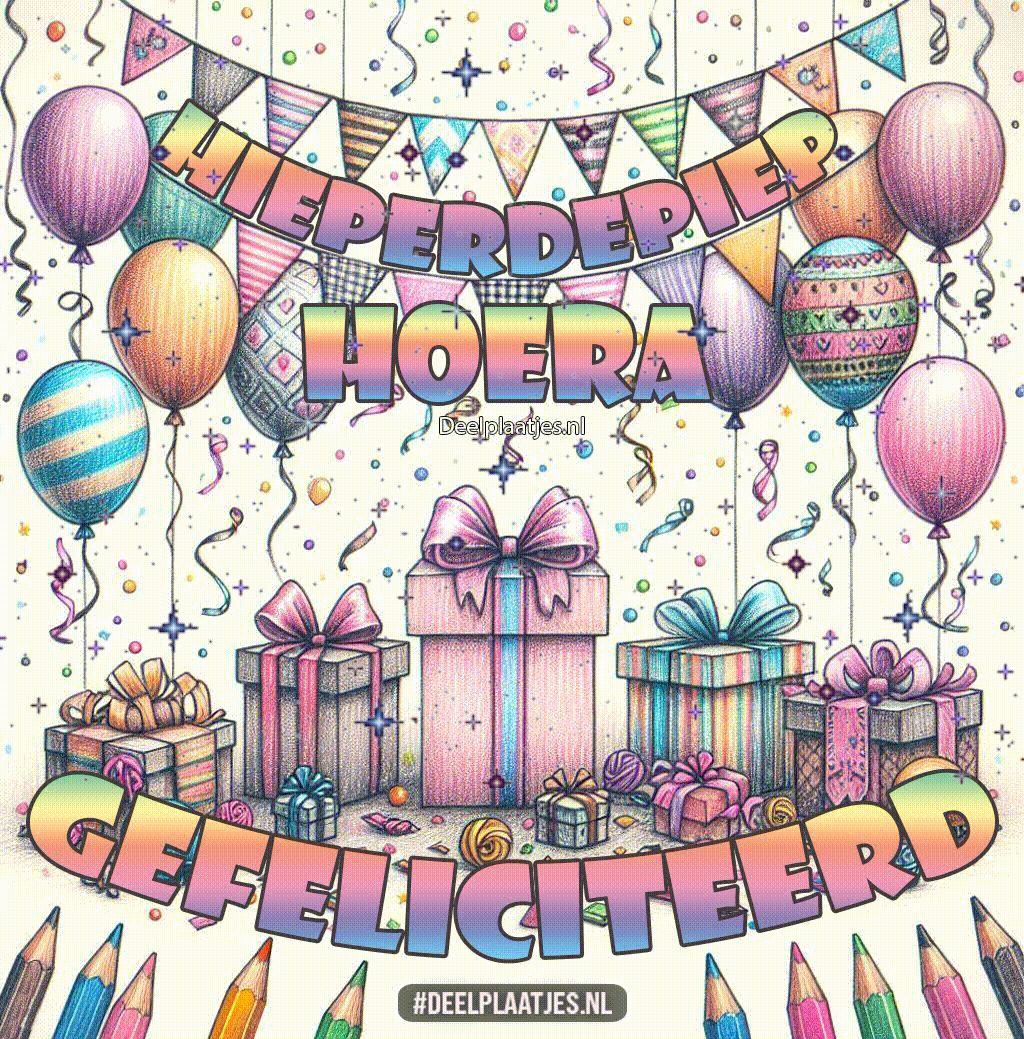 Gifplaatje Hoera gefeliciteerd vier je speciale dag - Delen via WhatsApp
