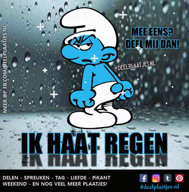 Gifplaatje Ik haat regen zegt Moppersmurf herkenbaar op natte dagen ...