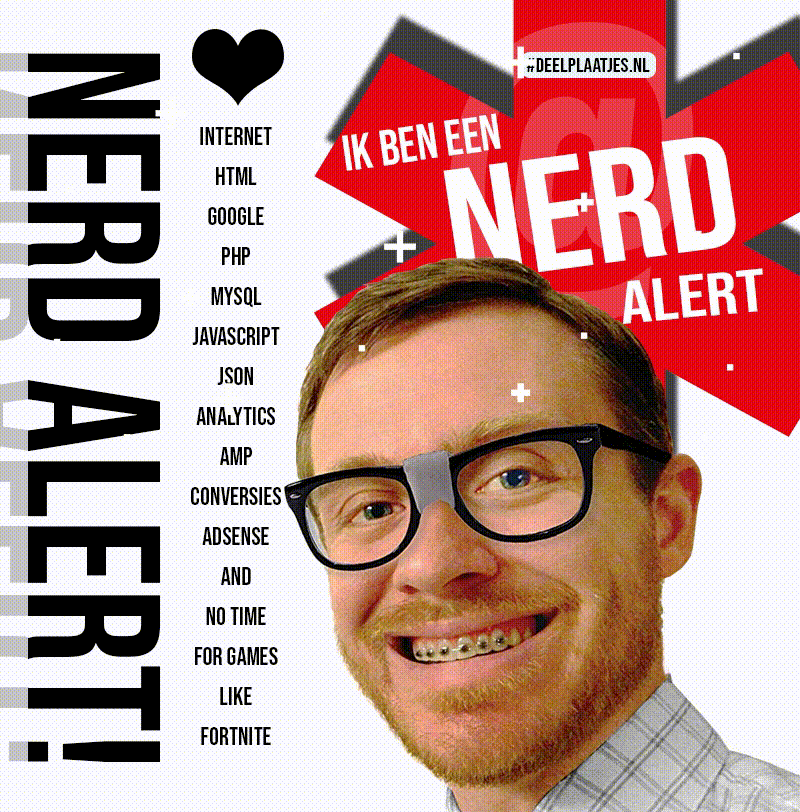 Gratis gifplaatje Nerd alert - plaatjes delen met Whatsapp of social media